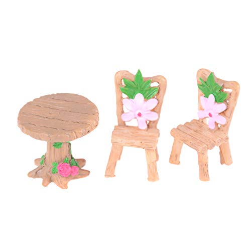 3Pcs Floral Table Chairs Set for DIY Fairy Garden,Dollhouse Accessories,Micro Landscape Outdoor Garden Decor