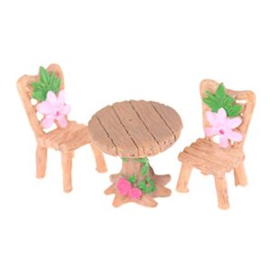 3Pcs Floral Table Chairs Set for DIY Fairy Garden,Dollhouse Accessories,Micro Landscape Outdoor Garden Decor