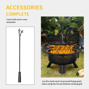 Hykolity 2 in 1 Fire Pit with Grill, Large 31" Wood Burning Fire Pit with Swivel Cooking Grate Outdoor Firepit for Backyard Bonfire Patio Outside Picnic BBQ, Spark Cover, Fire Poker