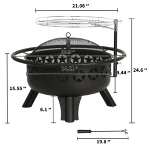 Hykolity 2 in 1 Fire Pit with Grill, Large 31" Wood Burning Fire Pit with Swivel Cooking Grate Outdoor Firepit for Backyard Bonfire Patio Outside Picnic BBQ, Spark Cover, Fire Poker