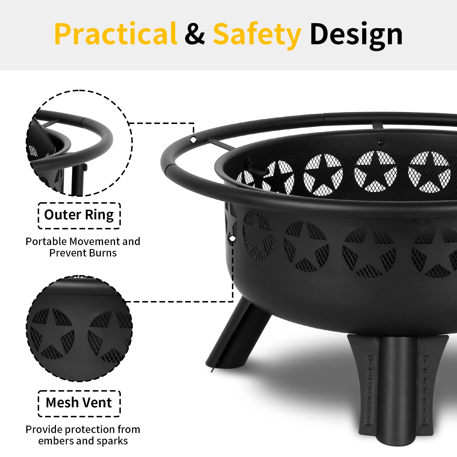 Hykolity 2 in 1 Fire Pit with Grill, Large 31" Wood Burning Fire Pit with Swivel Cooking Grate Outdoor Firepit for Backyard Bonfire Patio Outside Picnic BBQ, Spark Cover, Fire Poker