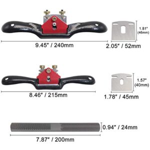 KOOTANS 2pcs 9" 10" Adjustable Spokeshave, with Replacement Blades and 4-Way Rasp File, Manual Planer with Flat Base, Perfect for Planing Trimming, Wood Working Deburring Tools