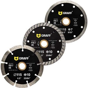 (3 pack, 4 1/2 inches) graff diamond blade for angle grinder - diamond cutting wheel for dry and wet cutting stone, marble, granite, brick, masonry, paving flag, concrete, ceramic & kerb