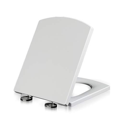 XQHDWEC Toilet Seats Soft Close White, Loo Lid Quick Release Heavy Duty Easy to Clean Bathroom Lid,Square