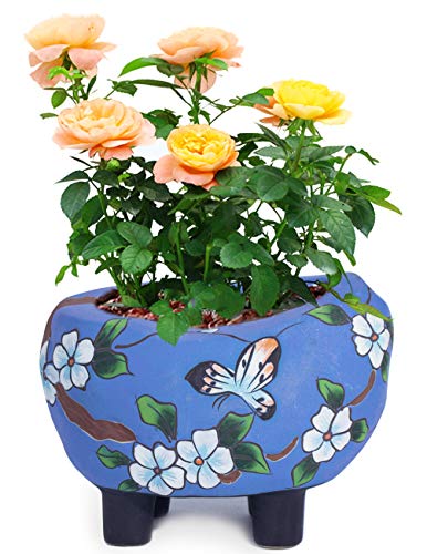 Dahlia Hand Painted Flower Butterfly Ceramic Succulent Planter/Plant Pot/Flower Pot/Bonsai Pot, A