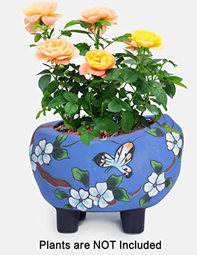 Dahlia Hand Painted Flower Butterfly Ceramic Succulent Planter/Plant Pot/Flower Pot/Bonsai Pot, A