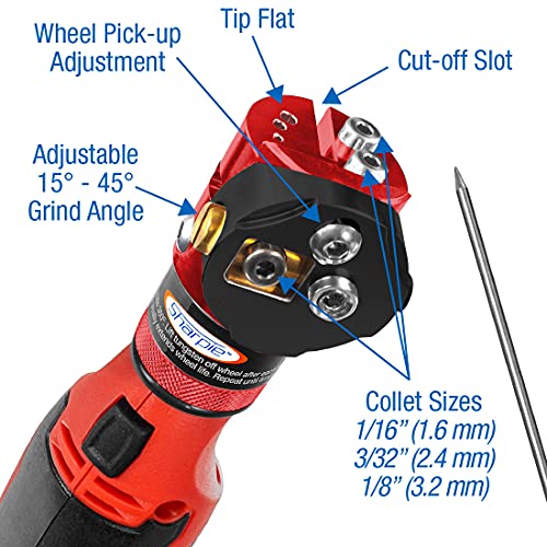 Sharpie DXCL Hand-Held Cordless Tungsten Sharpener Grinder, Adjustable 15°- 45°, Diamond Ground Tapers (Auburn Red/Black Ops)