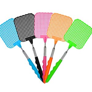 cunya 5 pcs extendable fly swatter heavy duty, manual swat pest control with stainless steel adjustable handle, lightweight durable telescopic fly swatters