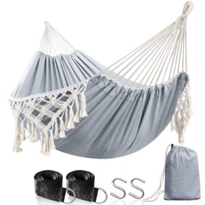 anyoo hammock garden cotton hammock comfortable fabric elegant deluxe tassels durable swing hammock up to 450lbs portable hammock with travel bag,perfect for porch patio yard bedroom outdoor/indoor