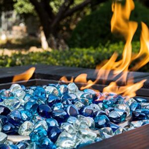 Chilli Cosmos Fire Glass Diamond 1 InchFire Pit Glass Rocks for Propane or Gas Fire Pit （10 Pounds White/Cobalt Blue/Margarita Azura Blue Blend） Gift Package