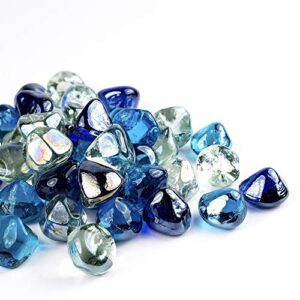 Chilli Cosmos Fire Glass Diamond 1 InchFire Pit Glass Rocks for Propane or Gas Fire Pit （10 Pounds White/Cobalt Blue/Margarita Azura Blue Blend） Gift Package