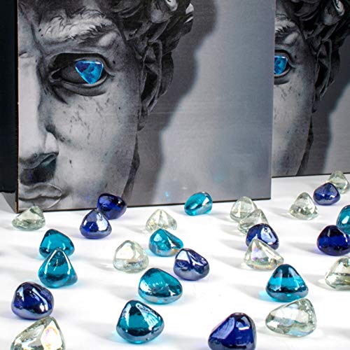 Chilli Cosmos Fire Glass Diamond 1 InchFire Pit Glass Rocks for Propane or Gas Fire Pit （10 Pounds White/Cobalt Blue/Margarita Azura Blue Blend） Gift Package