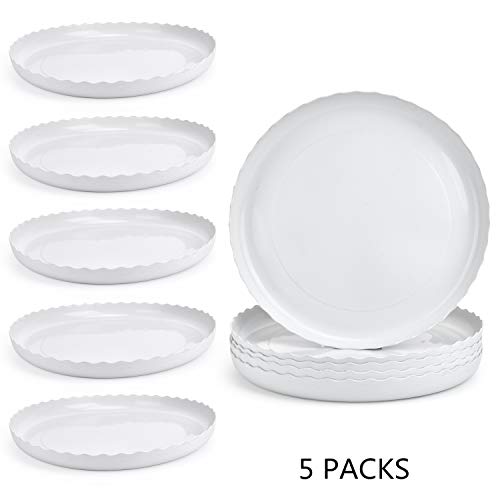 GRESPRI 17 inches White Wave Plant Saucers, 5 Packs Heavy Duty Plastic Plant Trays, Extra Large Tray for Indoor and Outdoor Planter and Bonsai (16 Inches in Base).