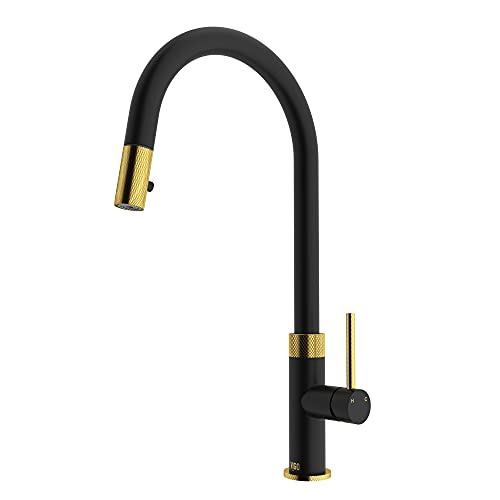 VIGO VG02033MGMB 18.63" H Bristol Single-Handle Pull-Down Sprayer Kitchen Faucet in Matte Gold/Matte Black