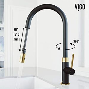 VIGO VG02033MGMB 18.63" H Bristol Single-Handle Pull-Down Sprayer Kitchen Faucet in Matte Gold/Matte Black