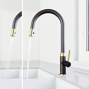 VIGO VG02033MGMB 18.63" H Bristol Single-Handle Pull-Down Sprayer Kitchen Faucet in Matte Gold/Matte Black