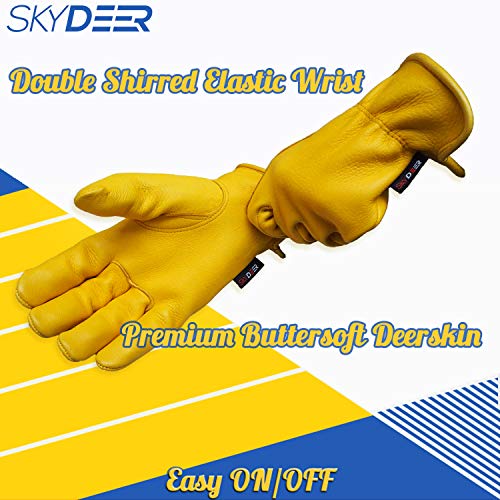 SKYDEER Full Premium Genuine Deerskin Leather Hi-Performance Utility Driver Work Gloves for Kids (SD2210/XS, Unlined)