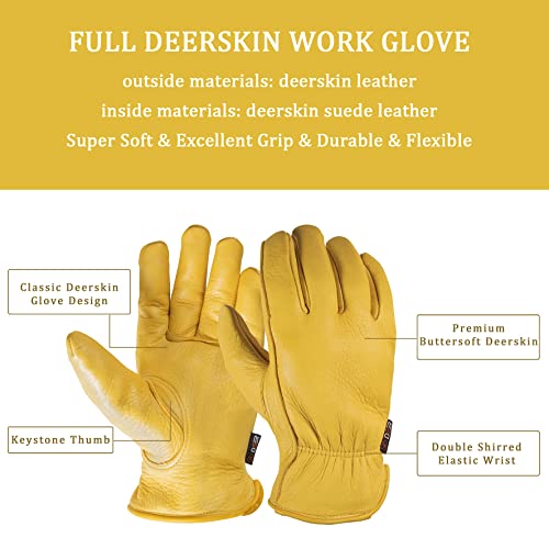 SKYDEER Full Premium Genuine Deerskin Leather Hi-Performance Utility Driver Work Gloves for Kids (SD2210/XS, Unlined)