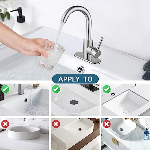 Midanya Single Handle Bathroom Sink Faucet, Wet Bar Pre-Kitchen Farmhouse RV Small Vanity Faucet with 360°Rotation Spout with Deck Plate, Supply Hoses and Drain Stopper,Brushed Nickel