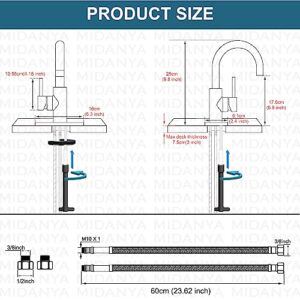 Midanya Single Handle Bathroom Sink Faucet, Wet Bar Pre-Kitchen Farmhouse RV Small Vanity Faucet with 360°Rotation Spout with Deck Plate, Supply Hoses and Drain Stopper,Brushed Nickel