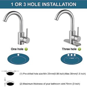 Midanya Single Handle Bathroom Sink Faucet, Wet Bar Pre-Kitchen Farmhouse RV Small Vanity Faucet with 360°Rotation Spout with Deck Plate, Supply Hoses and Drain Stopper,Brushed Nickel