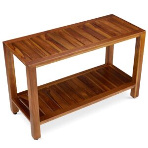 teakcraft teak shower bench with shelf 30 inch for bathroom, spa - fully assembled, shower stool, the freya