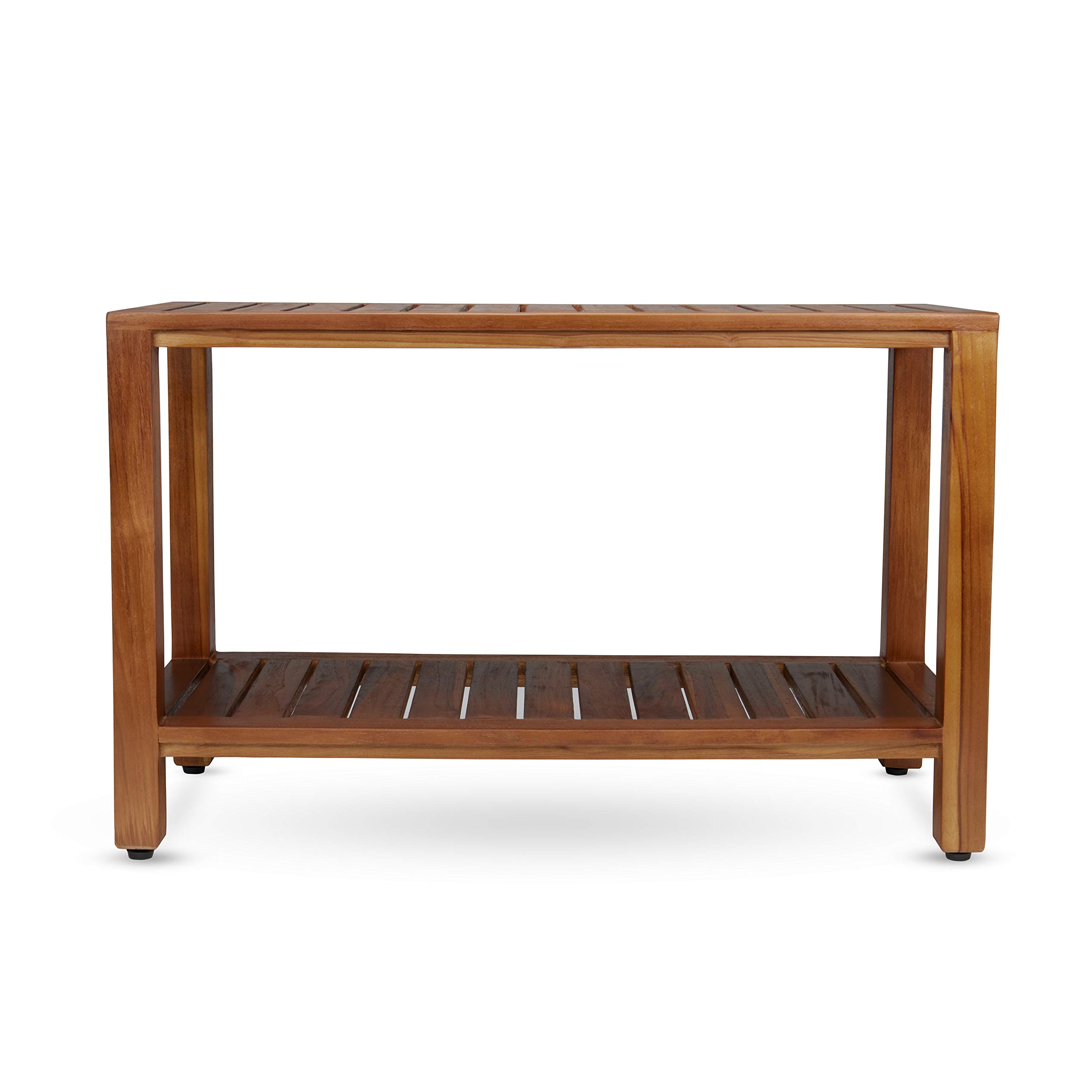 TeakCraft Teak Shower Bench with Shelf 30 Inch for Bathroom, Spa - Fully Assembled, Shower Stool, The Freya