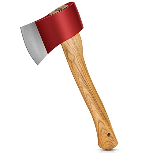 Eletorot Camping Hatchet, 14.5" Wood Chopping Axe Splitting Small Camping Axe Wooden Handle Camping Hand Tools, Gifts for Dad, Men, Husband (Red)