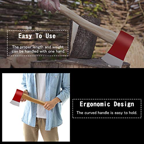 Eletorot Camping Hatchet, 14.5" Wood Chopping Axe Splitting Small Camping Axe Wooden Handle Camping Hand Tools, Gifts for Dad, Men, Husband (Red)