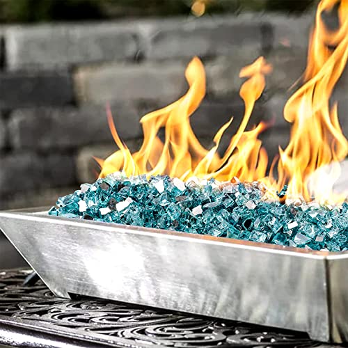 onlyfire 10 pounds Fire Glass for Propane Fire Pit and Gas Fireplace, 1/2-Inch Reflective Firepit Glass Rocks for Fire Pit Table and Fire Bowl, Aqua Blue