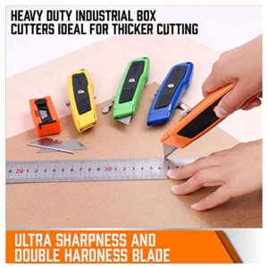 HORUSDY 4-Pack Box Cutter Utility Knife, Heavy Duty Aluminum Shell Retractable Box Cutter for Cardboard, Boxes and Cartons, Extra 10 Blades.