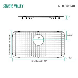 Serene Valley Sink Bottom Grid 28" x 13-15/16", Rear Drain with Corner Radius 2", Sink Protector NDG2814R