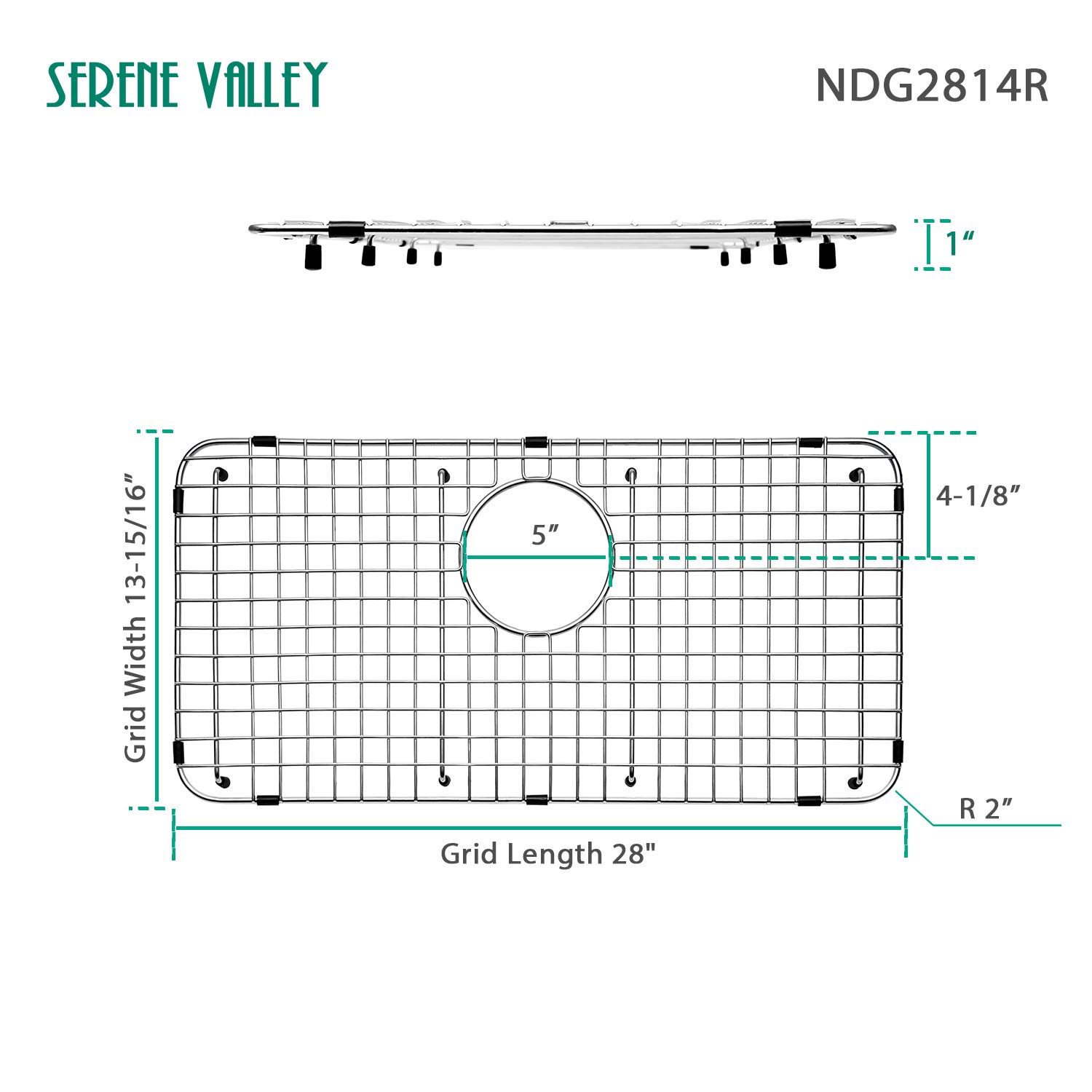 Serene Valley Sink Bottom Grid 28" x 13-15/16", Rear Drain with Corner Radius 2", Sink Protector NDG2814R