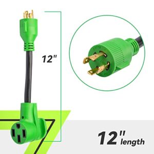 RVMATE 4 Prong 12 Inch 30 Amp to 50 Amp RV Generator Adapter Cord, STW 10/3, L14-30P Male Plug to 14-50R Female Connector with LED Indicator