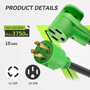 RVMATE 4 Prong 12 Inch 30 Amp to 50 Amp RV Generator Adapter Cord, STW 10/3, L14-30P Male Plug to 14-50R Female Connector with LED Indicator