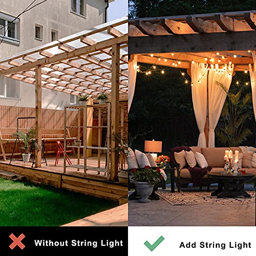 FMART Outdoor LED String Lights, 48FT Patio Lights String with 25 LED Shatterproof Bulbs(1 Spare), 2700K Weatherproof Connectable Diamond Shaped Hanging String Light for Backyard Bistro Party Decor