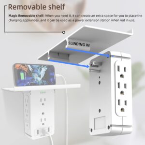 Wall Socket Outlet Extender with Shelf, 3 USB Ports, 8 AC Outlet, Surge Protector 1020J, White