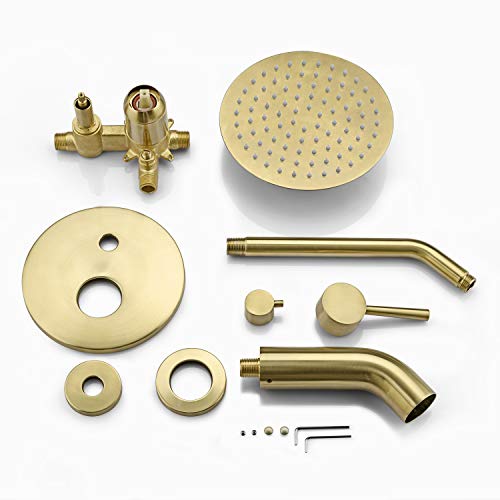 sumerain Pressure Balance Shower and Tub Faucet Set Brushed Gold with Tub Spout, 8" Shower Head, High Flow