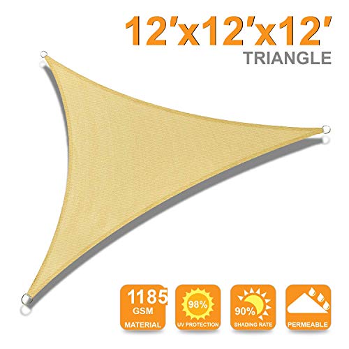 12'x12'x12' Triangle Beige Sun Shade Sail Canopy UV Block Awning for Outdoor Patio Garden Backyard