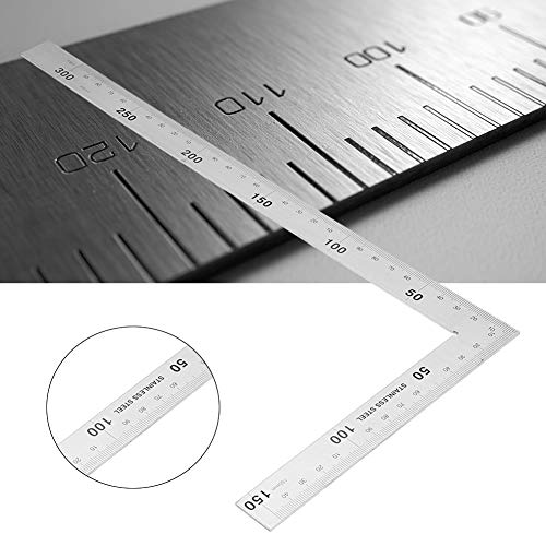 L-Shaped Framing Square Stainless Steel 90 Degree Right Angle Square Ruler Carpenter’s Square Metal Measurement Square Tool(300mm*150mm)