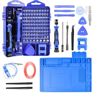 precision screwdriver set computer repair kit, 128 in 1 diy repair tools with anti static mat, esd wrist strap, magnetic screw driver kit for phone/mac/pad/laptop/pc/xbox/ps4/nintendo switch/watch