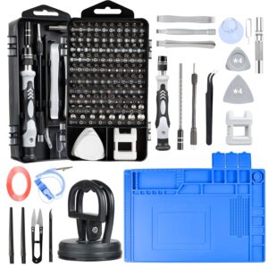 precision screwdriver set phone repair tool kit, 130 in 1 diy repair kit with anti static mat esd safe wristband, magnetic driver kit for electronics/computer/pad/laptop/pc/xbox/ps4/camera (black)