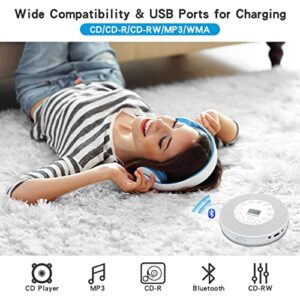 Rechargeable Portable Bluetooth CD Player,Lukasa Compact Music CD Disc Player for Car/Travel, Home Audio Boombox with Stereo Speaker & LCD Display,Support CD USB AUX Input,2000mAh