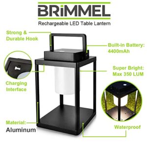 BRIMMEL Aluminum Outdoor Table Lamp Lanterns for Patio Portable Table Lantern 35W 3000K 3-Level Brightness Touch Control LED IP44 Waterproof Cordless Rechargeable Outdoor Light with USB Port