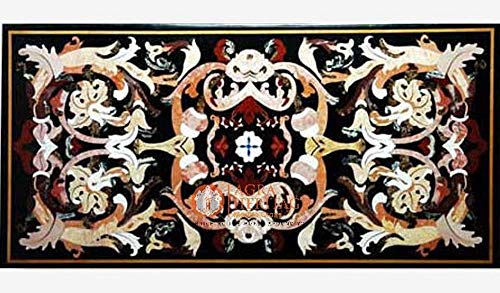 Black Top Dining Marble Center Table Handicraft Design Living Room Outdoor Decor | 48"x24" Inches