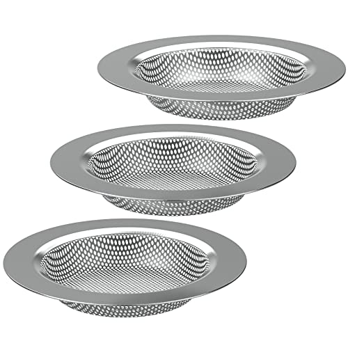 AFANTY 3PCS Kitchen Sink Strainer, Large Wide Rim 4.5" Diameter, Stainless Steel, Fits Most Drains (3.15" to 3.75")