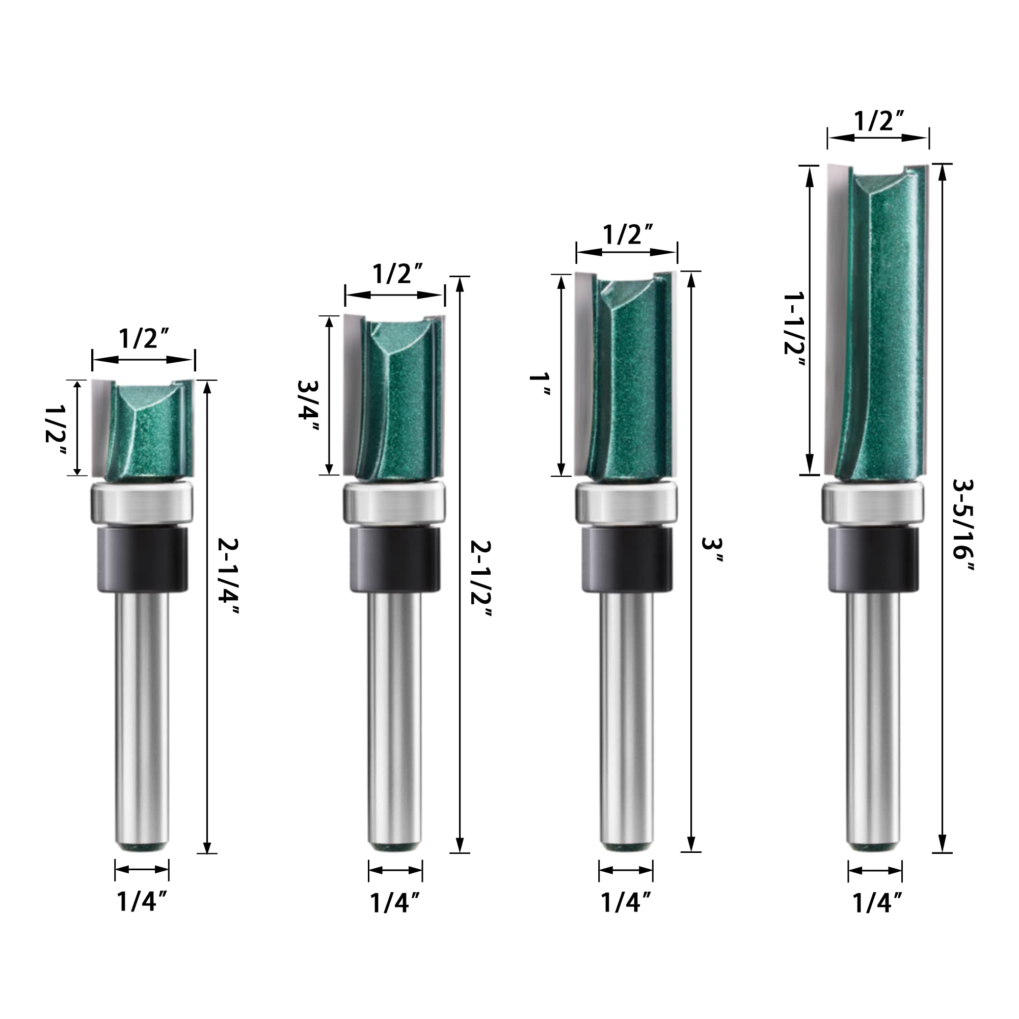 ZOKMOK Pattern Flush Trim Router Bits 1/4 Shank, Bottom Bearing Pattern Router bit Set, 1/4 Flush Trim Cut Router Bits, Handy, Durable & Sharp for Home DIY