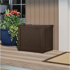 22 gallon small deck box with storage seat - weather resistant, water resistant, uv protection lightweight resin indoor/outdoor storage container and seat for home garden - java brown by usa treasure