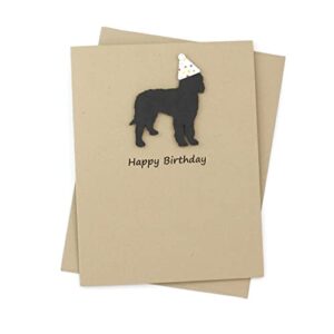 black doodle birthday card single | handmade dog greeting notecard blank inside | bernedoodle labradoodle confetti party hat