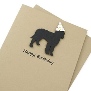 Black Doodle Birthday Card Single | Handmade Dog Greeting Notecard Blank Inside | Bernedoodle Labradoodle Confetti Party Hat